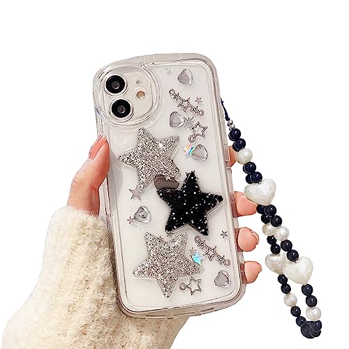 Faneiy for iPhone 11 Case with Phone Charm Chain Accessories Cute 3D Sparkle Shiny Stars Rhinestone Clear Phone Case Women Girl Aesthetic Camera Protection Shockproof Case for iPhone 11-6.1''
