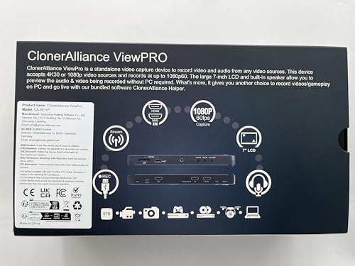 ClonerAlliance ViewPro, Portable 1080p@60fps HDMI Video Recorder and Playback with 7" LCD, AV/VGA/YPbPr Inputs. Schedule Recording. No TV is Required.
