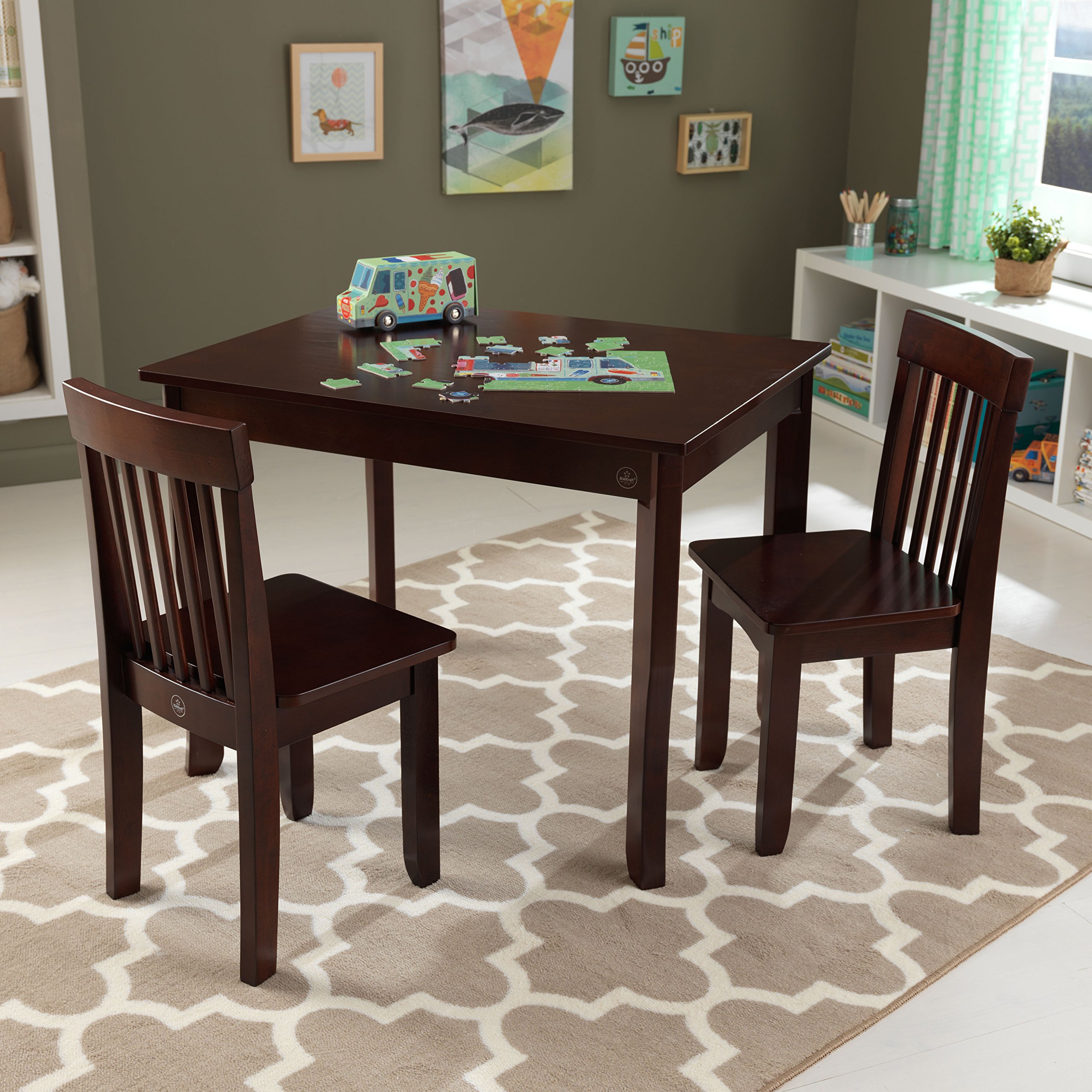 KidKraft Avalon II Wooden Table & 2 Chair Children's Set for Playroom, Arts and Crafts - Espresso, Gift for Ages 5-10