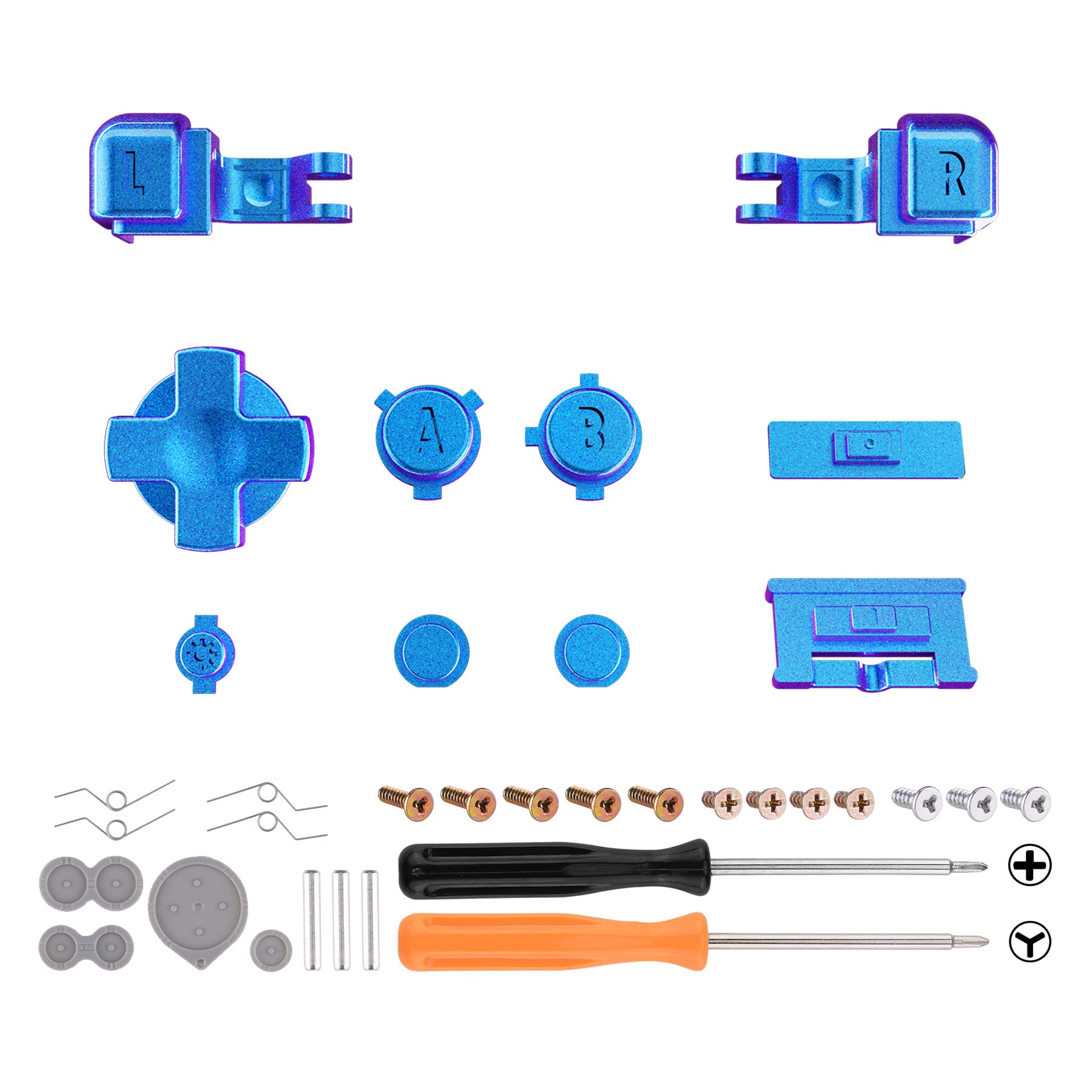eXtremeRate Chameleon Purple Blue Glossy Custom Full Set Buttons for Gameboy Advance SP, Replacement A B L R Button Power On Off Volume Button D-pad Key for GBA SP Console - Console NOT Included