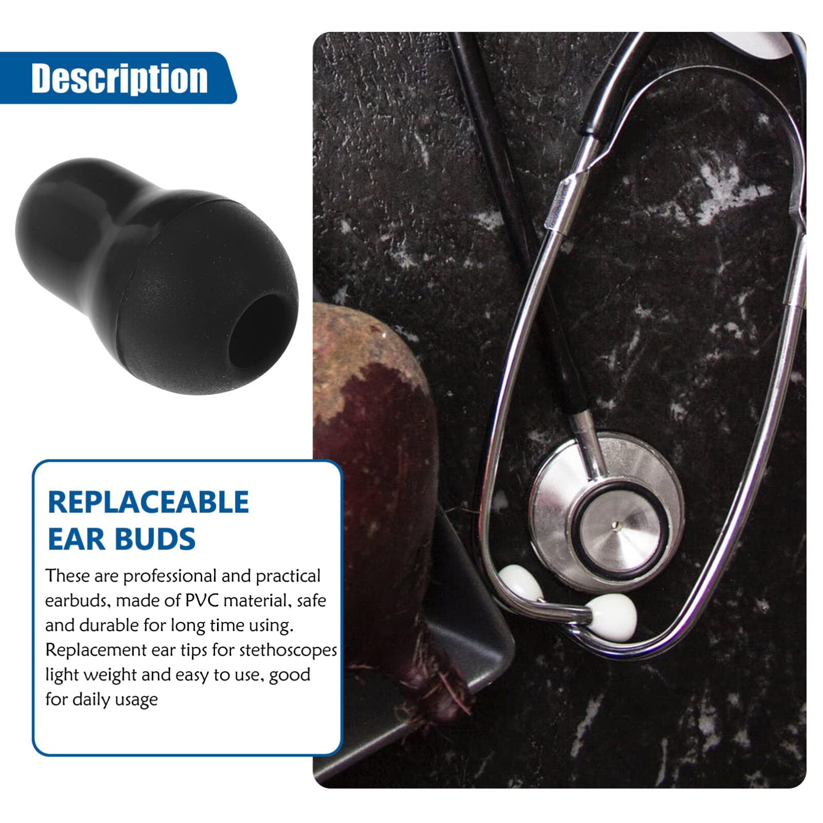 Black Ear Tips Replacement Earpiece Soft Ear End Earbuds for Hospital Clinic Doctor Students 10pcs