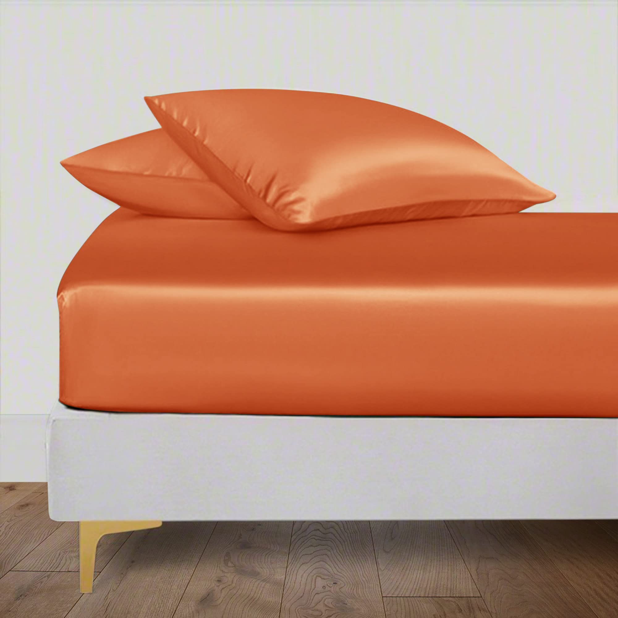 Linenwalas Tencel Lyocell Duvet Cover Set with Deep Pocket Fitted Sheet, Viscose Made from Eucalyptus Soft, Lightweight and Breathable Complete Bedding Set (Halloween Orange, Twin)