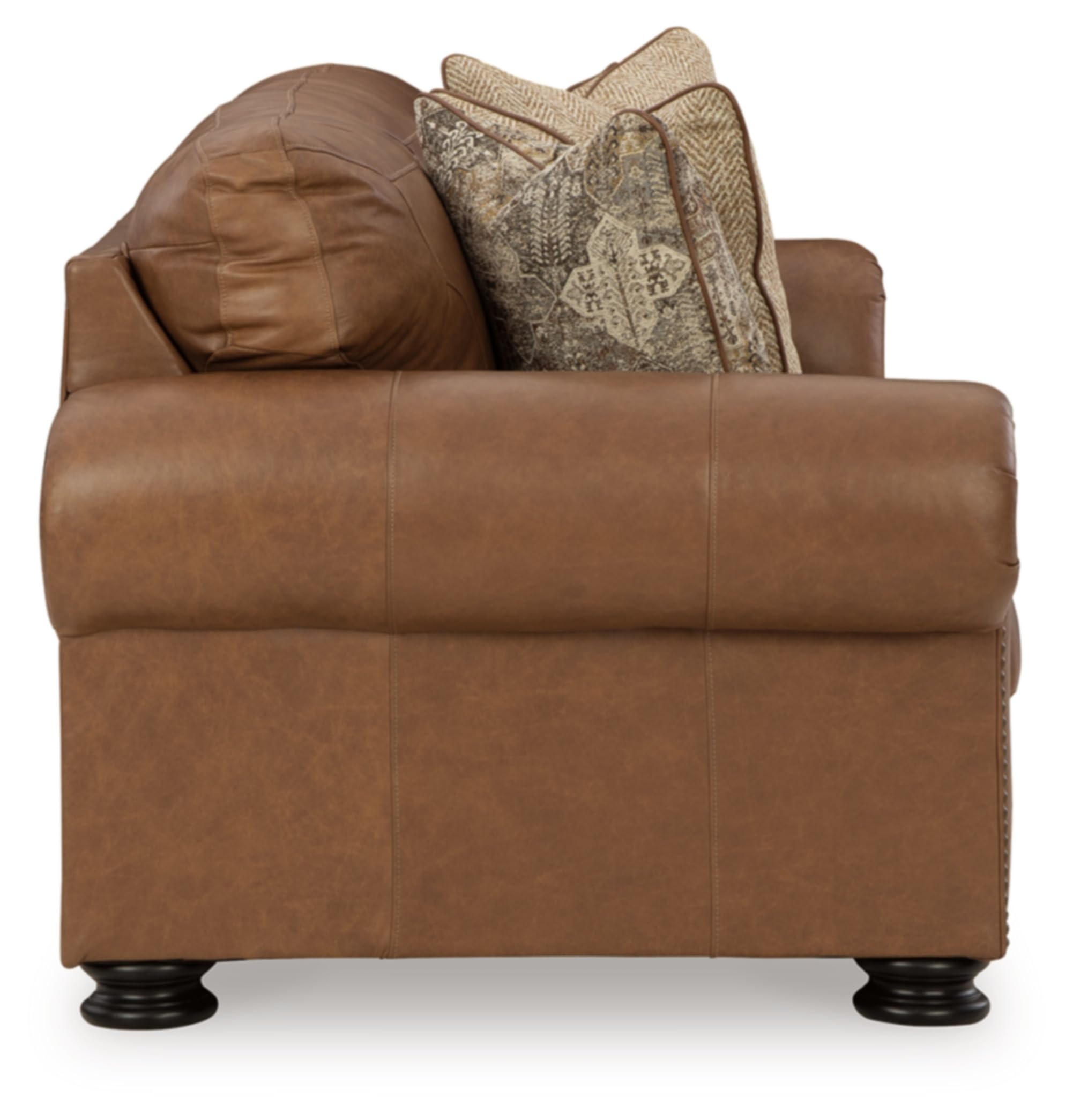 Signature Design by Ashley Carianna Classic 2-in-1 Leather Match Sofa Sleeper with Folding Gel Memory Foam Mattress and Nailhead Trim, Queen, Dark Brown