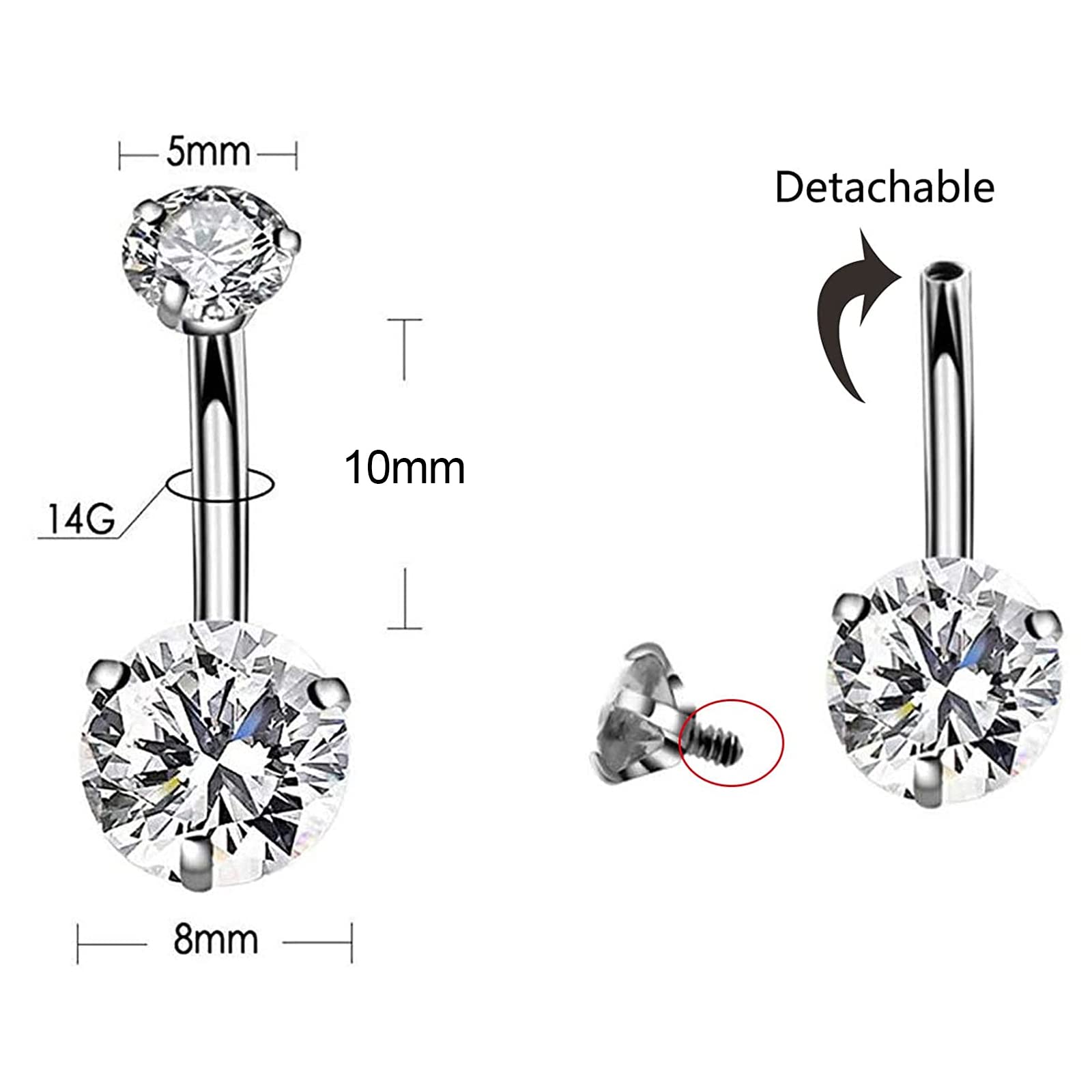 Belly Piercing Kit - Urknall Belly Button Piercing Kit Navel Piercing Kit with 14G Belly Button Jewelry 316L Steel Piercing Needles and Piercing Clamps for Navel Rings Piercing Kits Piercing Supplies