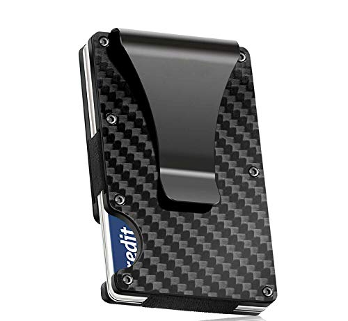 Carbon Fiber Wallet, ARW Metal Money Clip Wallet, RFID Blocking Minimalist Wallet for Men Aluminum Slim Cash Credit Card Holder