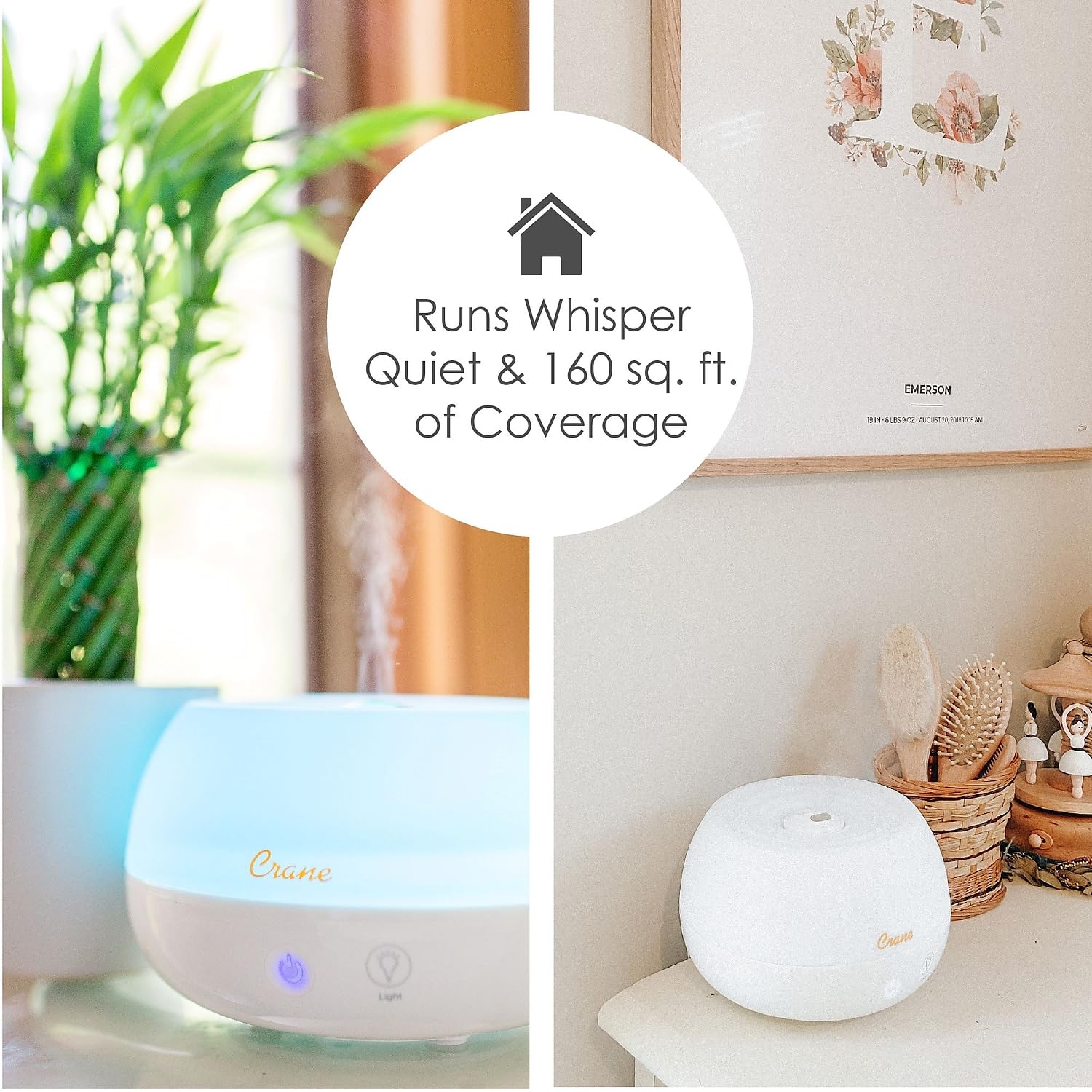 Crane Small Ultrasonic Diffuser and Air Humidifiers for Bedroom and Office, .2 Gallon Cool Mist Humidifier for Personal Use, No Humidifier Filters Needed, White