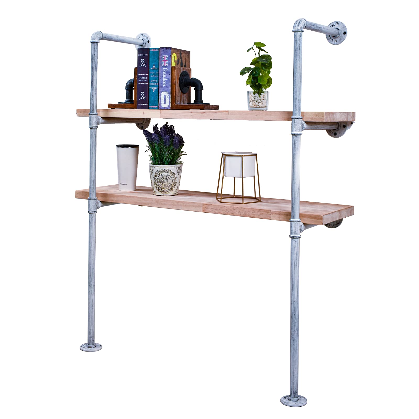 LINKPIPES Industrial Pipe Shelving, Shelf Brackets DIY Open Book Shelf for Office Room Kitchen Wall Shelves(2Pcs 3Tier,46.9" Tall,11" deep,Hardware Only)