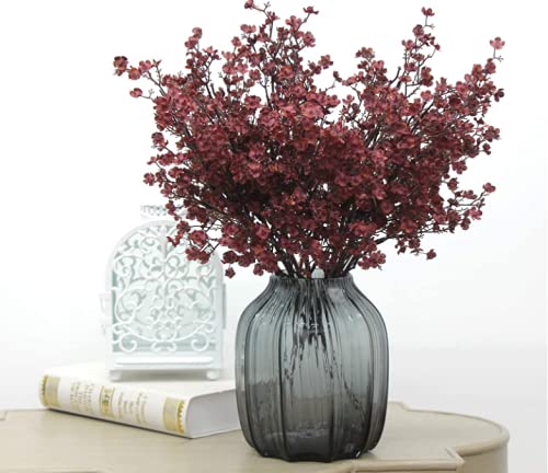 Cratone 6PCS Artificial Hydrangea Babys Breath Fabric Cloth Faux Flowers Fake Silk Plants Real Touch Flower Bouquets for Halloween Wedding Party Home Garden Decor (Autumn Red)