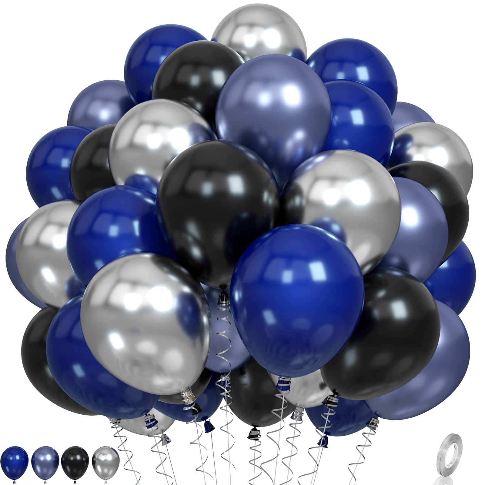 Blue and Black Balloons, Navy Blue and Silver Balloons Metallic Silver Dark Blue Balloons Black and Silver Latex Balloons Black Blue Balloons for Kids Adults Birthday Space Party Wedding Baby Shower