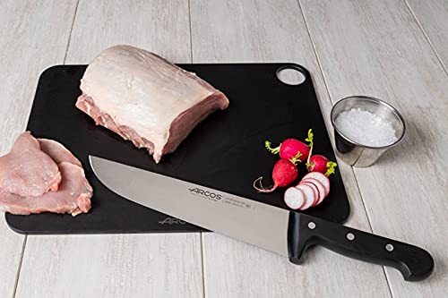 Arcos Butcher Knife 10 Inch Nitrum Stainless Steel and 250 mm blade. 353 gr. Professional Cleaver Knife. Ergonomic Polyoxymethylene POM Handle. Series Universal. Color Black