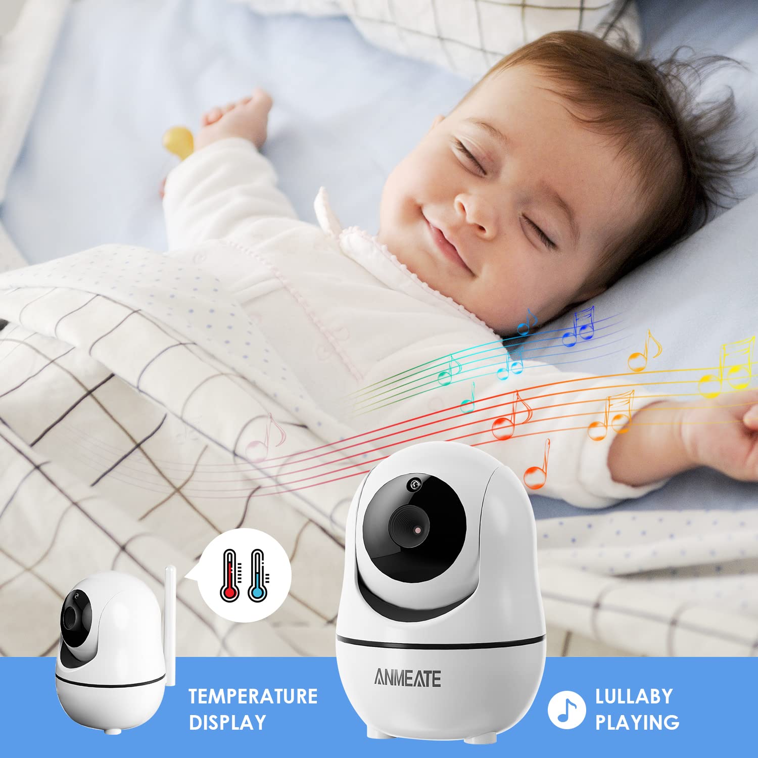 ANMEATE Baby Monitor with Remote Pan-Tilt-Zoom Camera, 3.5inch Large Display Video Camera,Audio |Infrared Night Vision |Two Way Talk | Room Temperature| Lullabies 960ft Range
