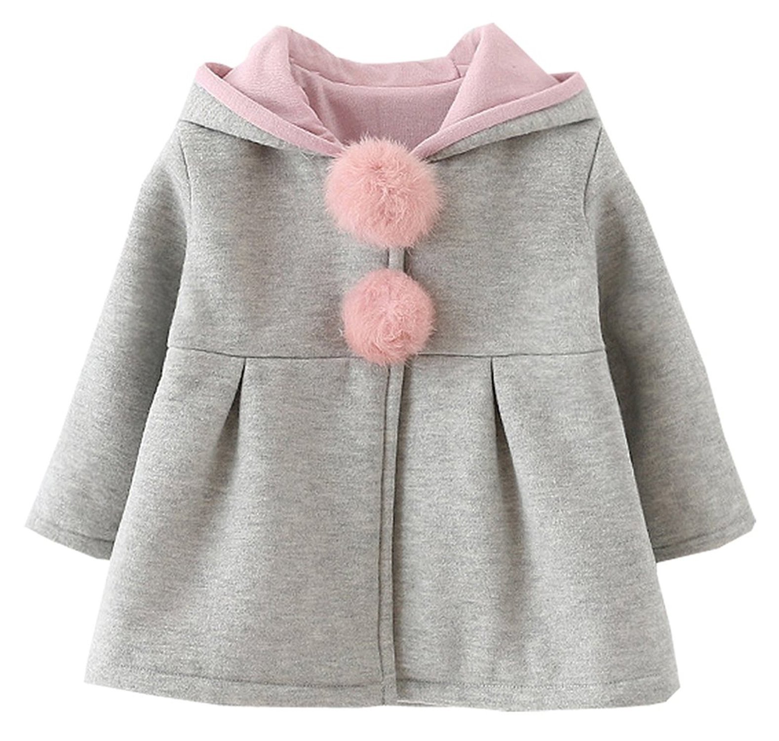 RJXDLT Baby Girls Coat Toddler Girl Lovely Ear Hoodie Down Jacket Winter Outwear 6-12 Months Gray 135