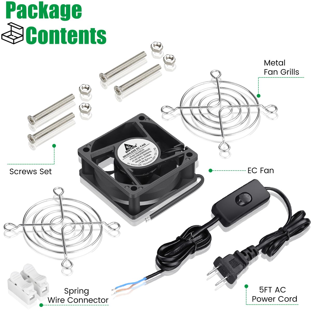 GDSTIME EC Cooling Fan 60mm x 60mm x 25mm AC 110V 115V 120V 220V 240V Dual Ball Bearings