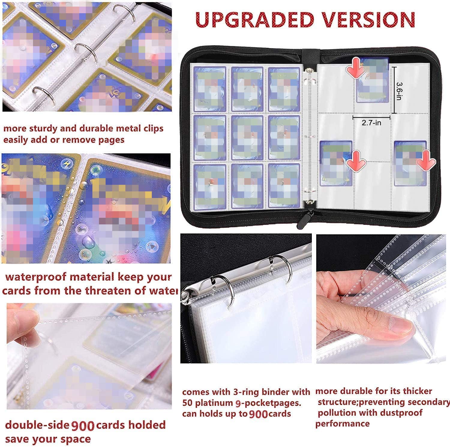 Card Binder Holder,Carrying Case Binder, Holds Up to 900 Cards - Trading Cards Collectors Album with 50 Premium 9-Pocket Pages
