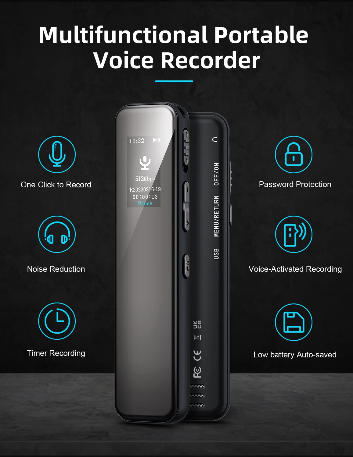 64GB Digital Voice Recorder, Voice Activated Recorder with 4624-Hours Recording Capacity, Audio Recorder with Playback 1536Kbps HD Recording for Lectures/Meetings/Classes,Dictaphone Noise Cancellation