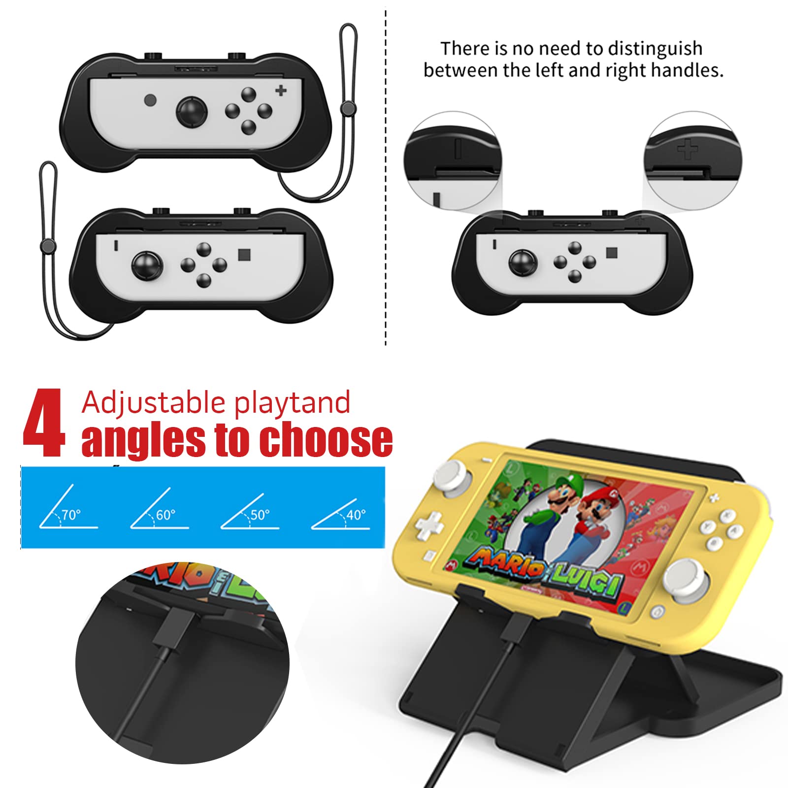 Accessories Bundle for Nintendo Switch OLED Model(2021), Super Kit with Carrying Case,Adjustable Console Playstand ,Handle Grips, Grips for Joycons,Clear Cover Protector and more(10 in 1)