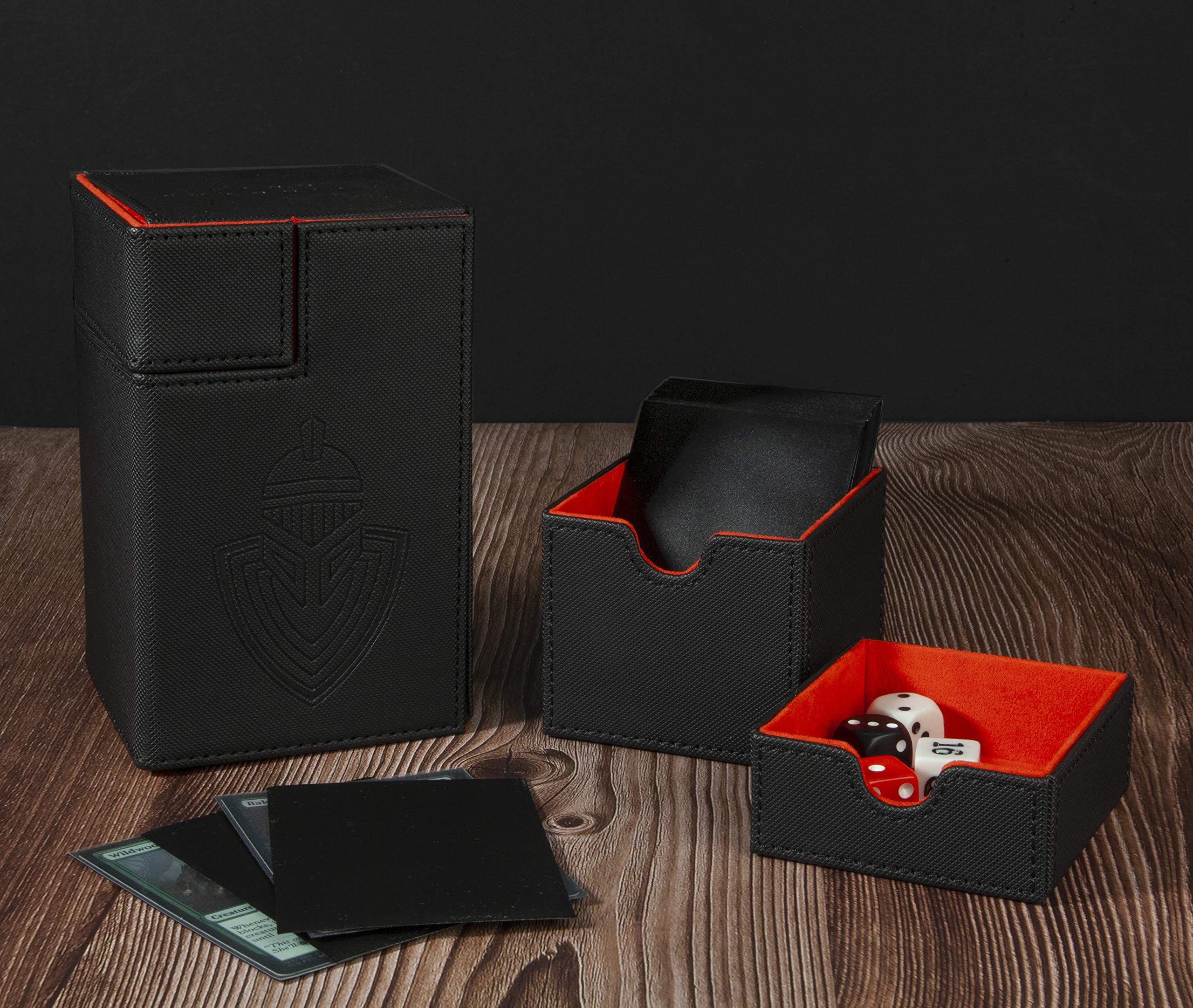 Card Guardian - Premium 100 Card Deck Box with Dice Compartment for Trading Card Games TCG (Black) Compatible with Magic the gathering (MTG), Commander Deck, Yugioh Deck Box, Sports Cards Binder