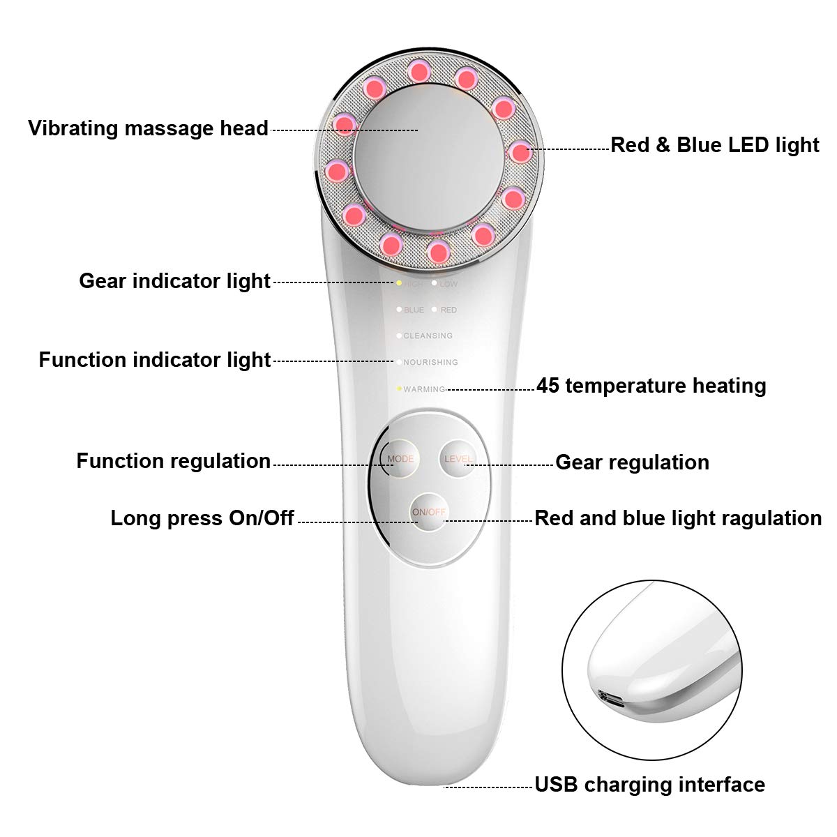 Aikertec Face Massager, Skin Care Tools 7 in 1 Facial Machine for Neck(Silver)