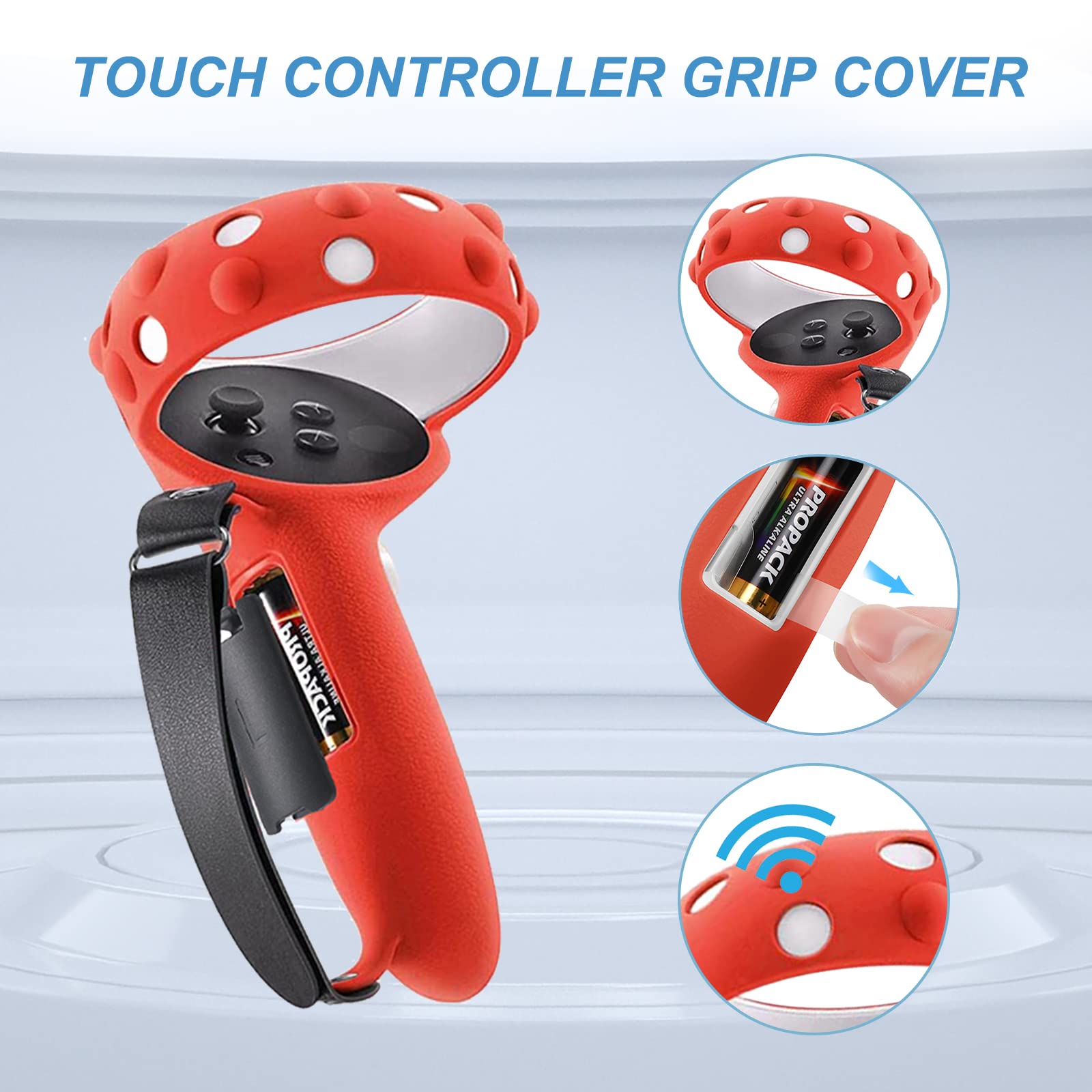 Accessories for Meta/Oculus Quest 2, Anti-Throw Hand Strap Extended Controller Grips Cover Face Headset Protective Lens Shell VR Silicone Cover Set (Red)