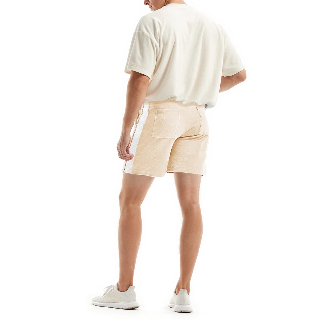 AIMPACT Mens Lounge Jogger Shorts Breathable Active Shorts Color Block 5 Inch Casual Towel Cloth Utility Shorts Khaki Medium