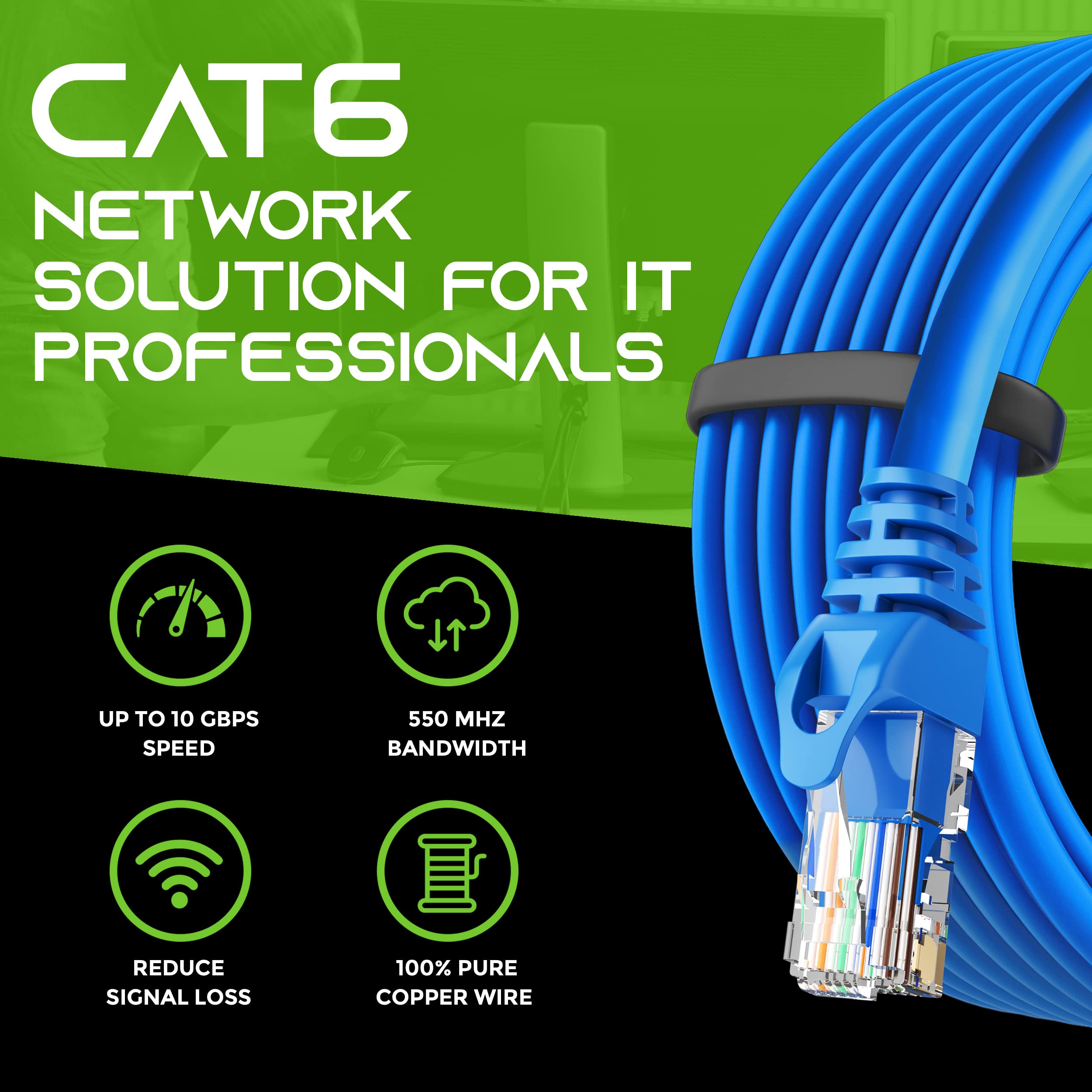 GearIT 50-Pack Cat6 Patch Cable 0.5 Foot / 6 Inches Cat 6 Ethernet Cable Snagless Flexible Soft Tab - Preimum Series - Blue