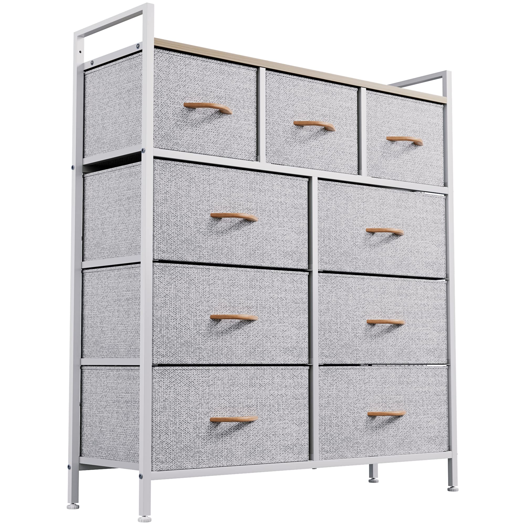 YITAHOME 9-Drawer Fabric Dresser, Furniture Storage Tower Cabinet, Organizer for Bedroom, Living Room, Hallway, Closet & Nursery, Sturdy Steel Frame, Wooden Top, Easy-to-Pull Fabric Bins(Light Grey)