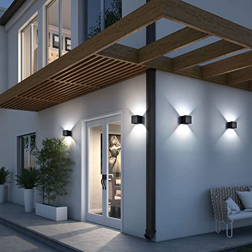Wrasse LED Aluminum Outdoor Wall Sconces 12W Modern Wall proch housing Lighting 110v Exterior Black 6500k Garage Corridor Lights Wall Mounted Lamp Porch Patio Light 2PCS (Matte Black 6500k)