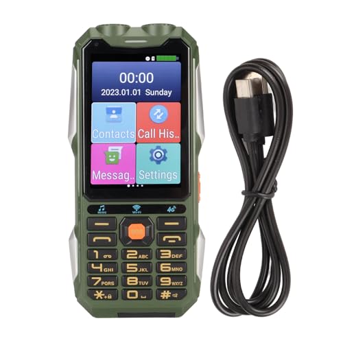 Acogedor 4G Senior Cellphone 4in Touch Screen WiFi Large Button 18000mAh LED Flashlight Loud Sound Quick Dial Phone for7.0, Clear Display (Green)