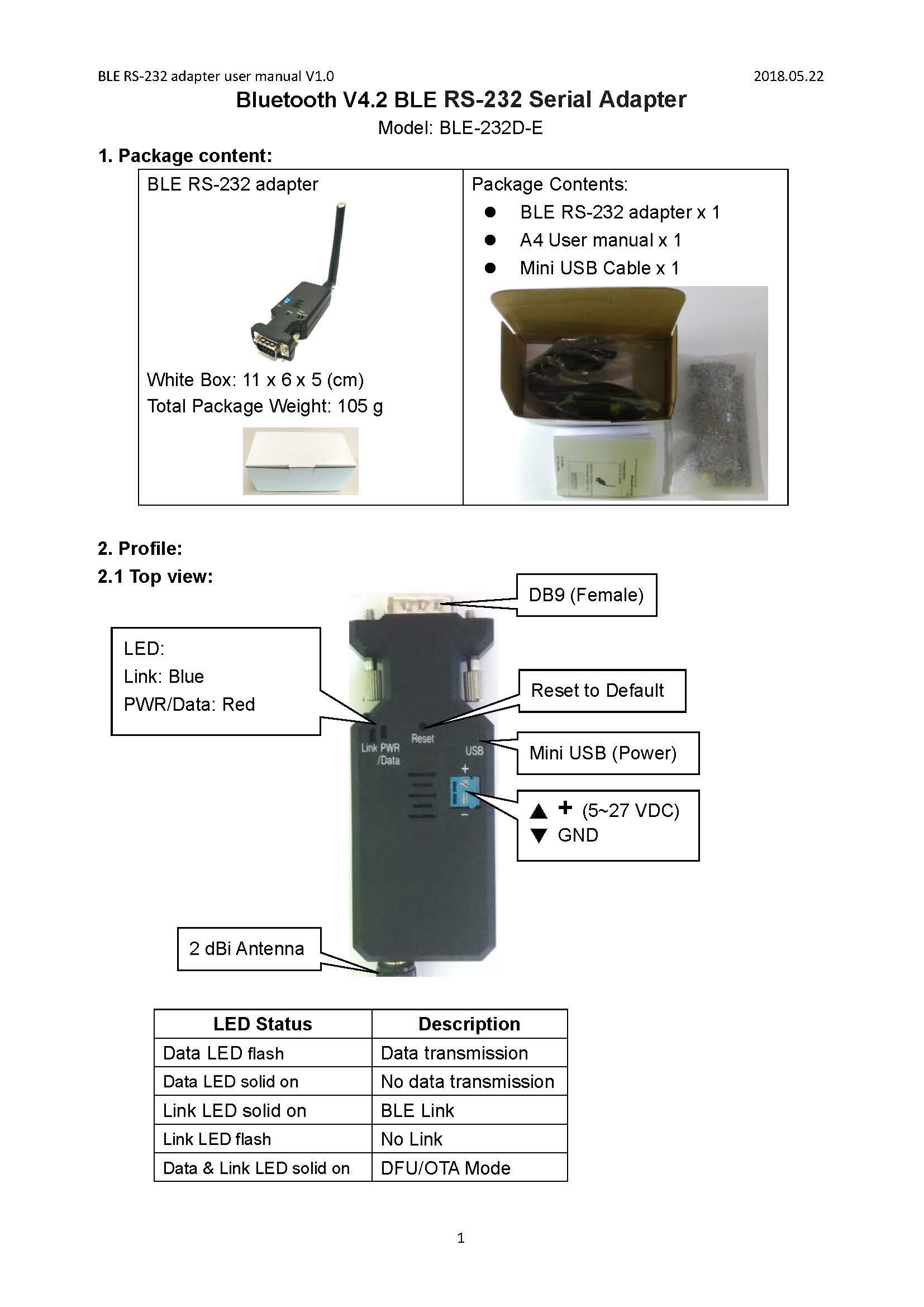 Gozens Bluetooth V4.2 BLE RS-232 Adapter External dipole Antenna for All OS Platform, iOS, Android, Windows or etc.