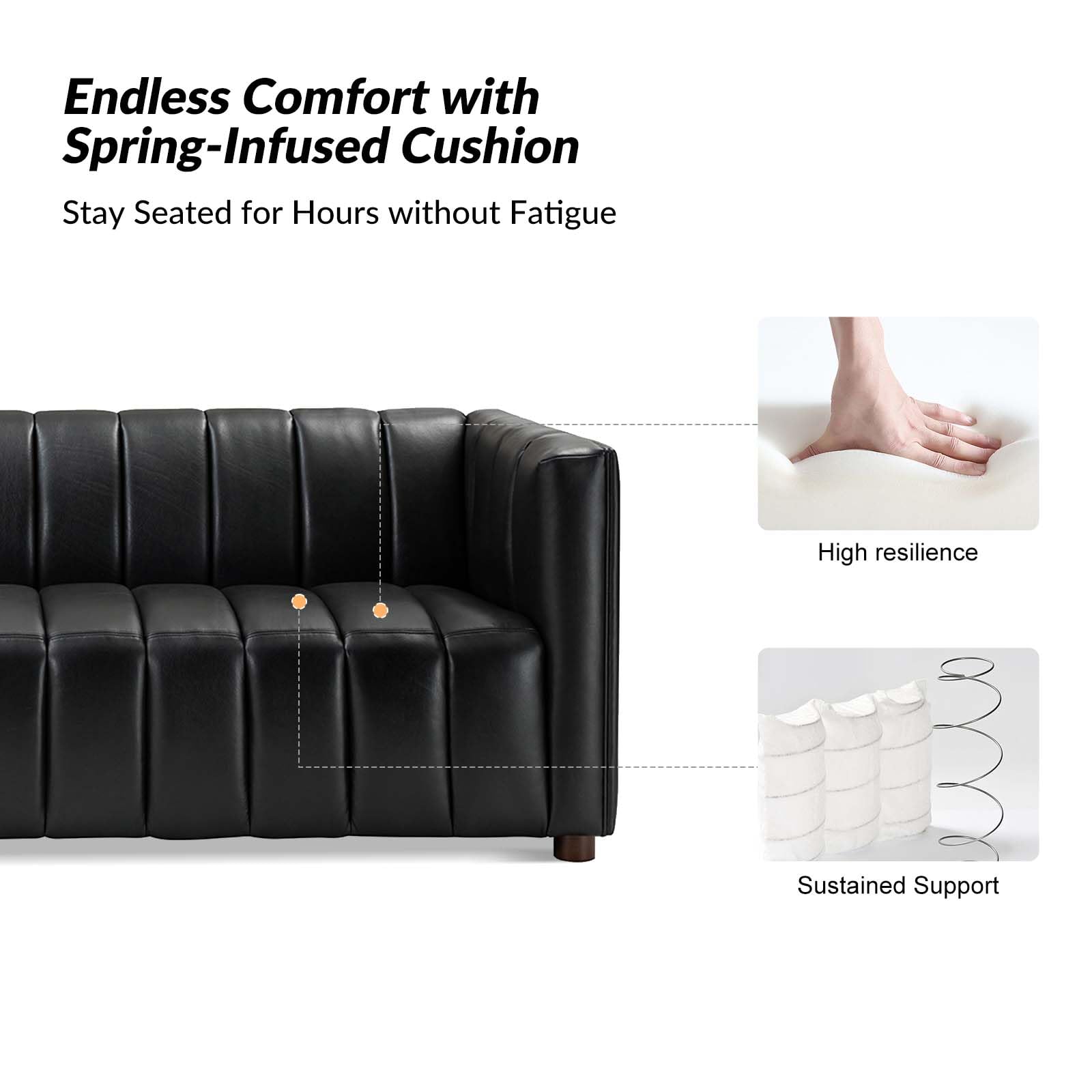 HULALA HOME 83" Genuine Leather Sofa, Sofa Leather for Living Room, 3 Seater Sofa Couch Top Layer Leather Large Sofa Furniture with Channel Tufted Seat Back & Square Arms (Camel)