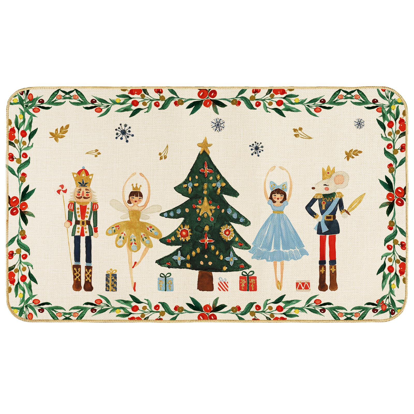AnyDesign Nutcracker Doormat Watercolor Nutcracker Front Door Mat Non-Slip Merry Christmas Decorative Door Rugs Carpet Floor Mat for Xmas Winter Indoor Outdoor Home Office Decor, 17 x 29 in