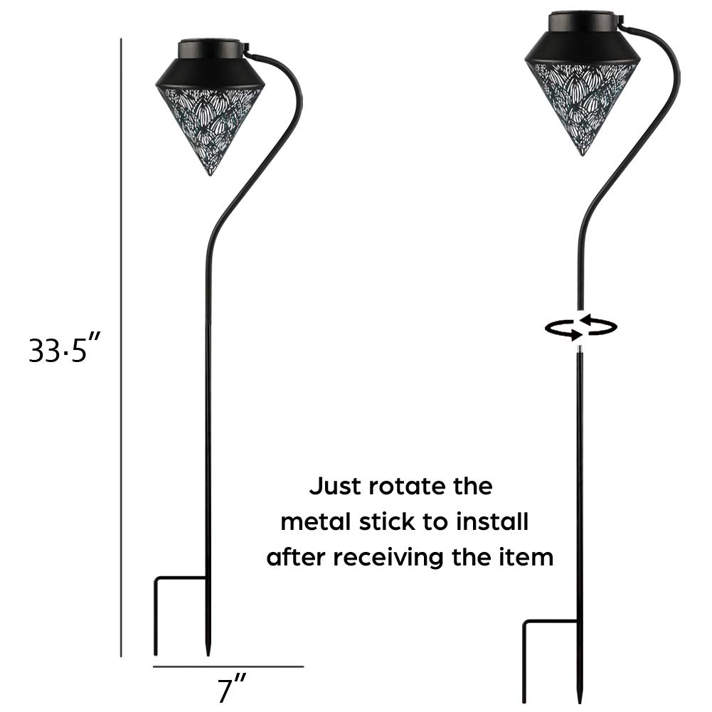 Bownew Garden Metal Solar Pathway Lights Outdoor Decorative Path Lights with Hanging Flower Lanterns for Patio and Yard - Set of 2