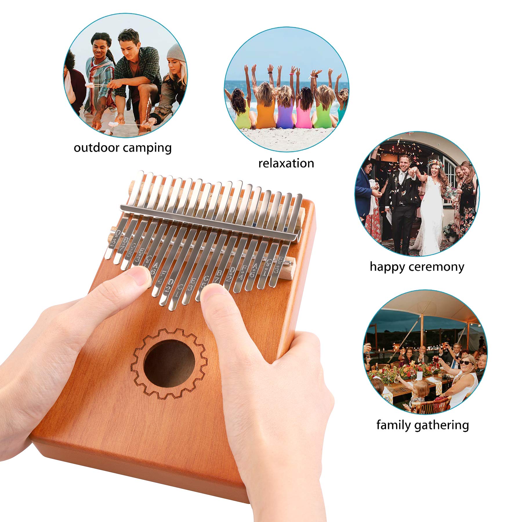 ActFun Kalimba Thumb Piano 17 Keys, Solid Mahogany Wood Finger Piano with Study Instruction, Portable Musical Instrument for Kids, Adults and Beginners, Brown
