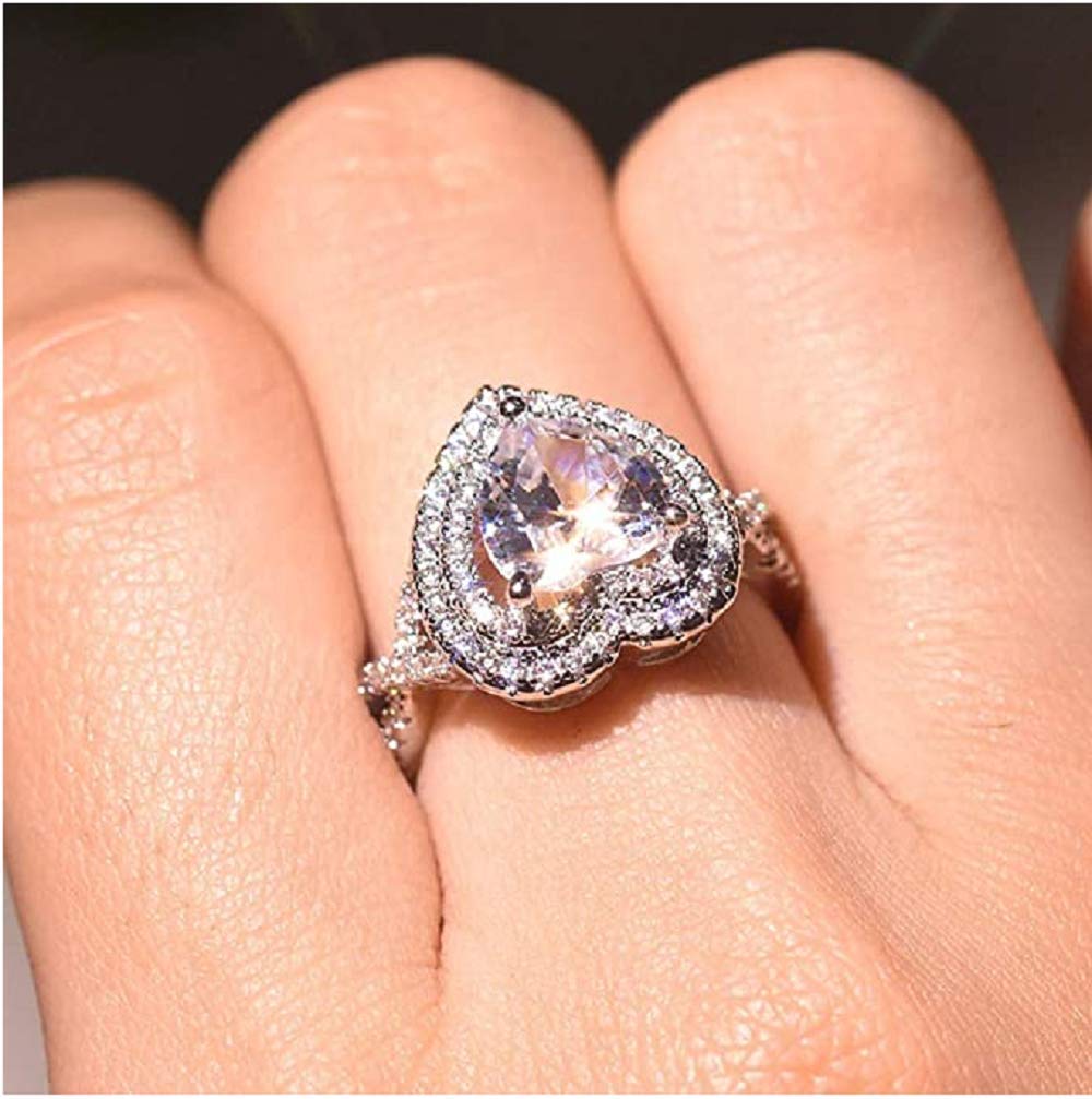 925 Sterling Silver Micro Inlaid Multi layered Cute Heart CZ Wedding or Engagement Diamond Ring for Women (10)