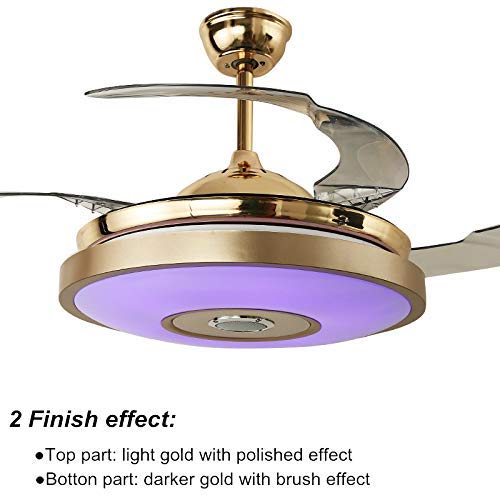 AFANQI 36" Modern Smart Bluetooth Music Player Ceiling Fan With Light, With Remote Control Dimmable 7 Colors 3 Speed Stealth Blade LED Silent Motor Ceiling Fans (36-style 2)