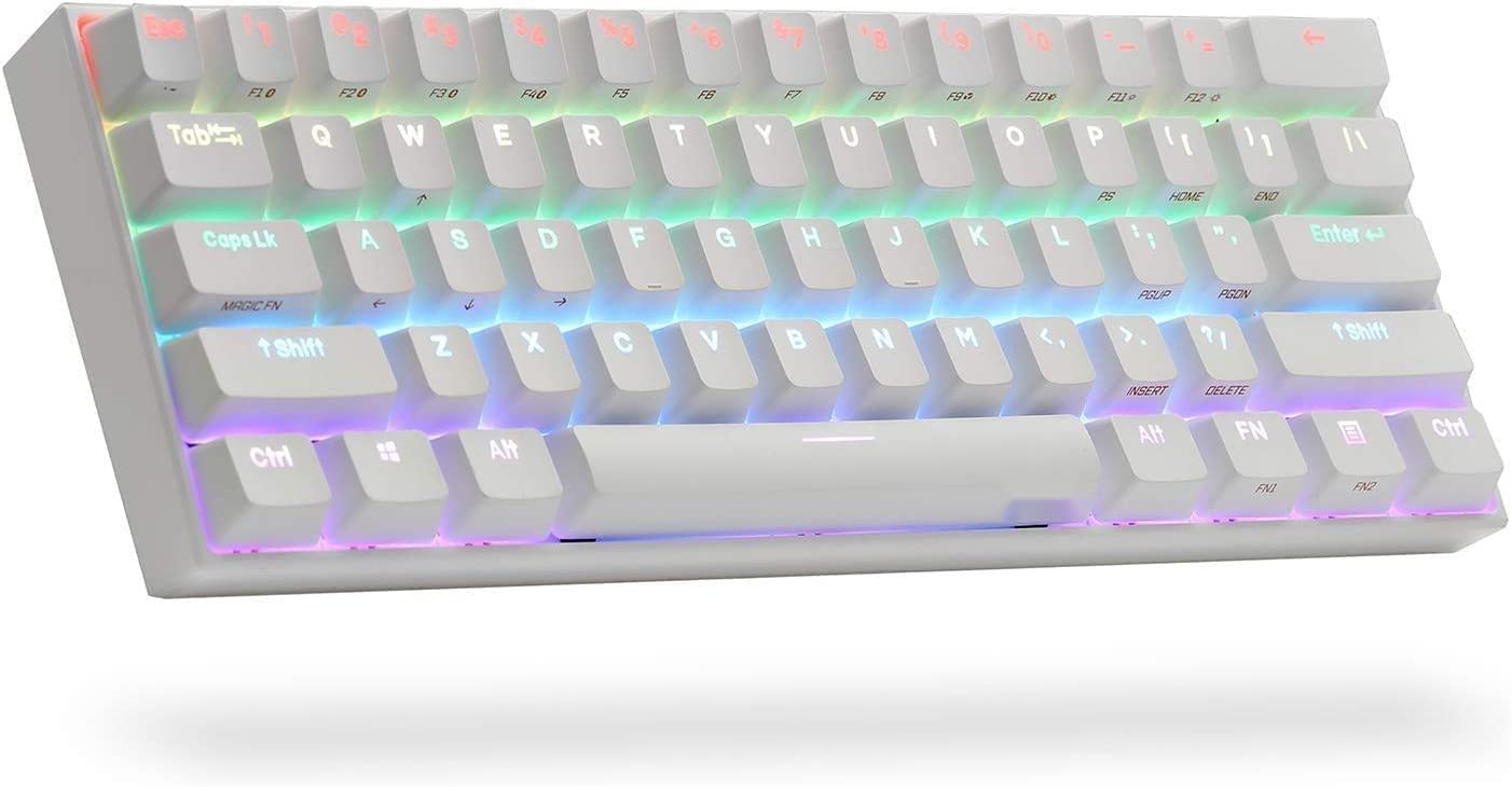 Anne PRO 2D, 60% Wired/Wireless Mechanical Keyboard (Gateron Red Switch/White Case) - Full Keys Programmable - True RGB Backlit - Tap Arrow Keys - Double Shot PBT Keycaps - NKRO - 1900mAh Battery