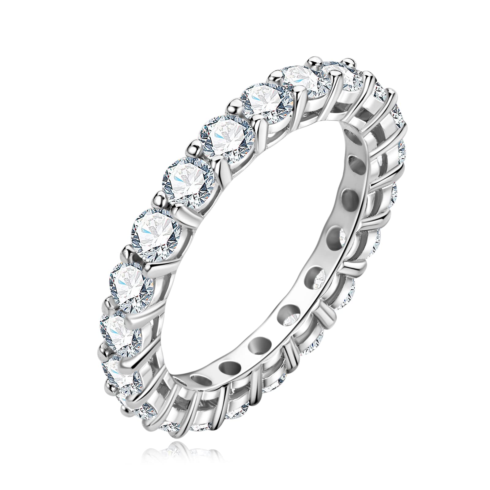 AINUOSHI Eternity Moissanite Ring, 925 Sterling Silver Round Cut 5mm Wedding Anniversary Band for Women Stackable Rings, Size 4-9