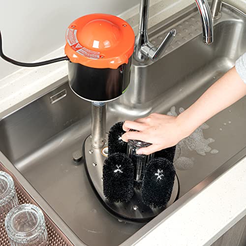 Restaurantware Clean Tek Professional 5-Brush Electric Glass Washer 1 Heavy-Duty Bar Washer - Upright For Bar Or Kitchen Stainless Steel Automatic Glass Washer 115V 1.3 HP NEMA 5-15P Plug