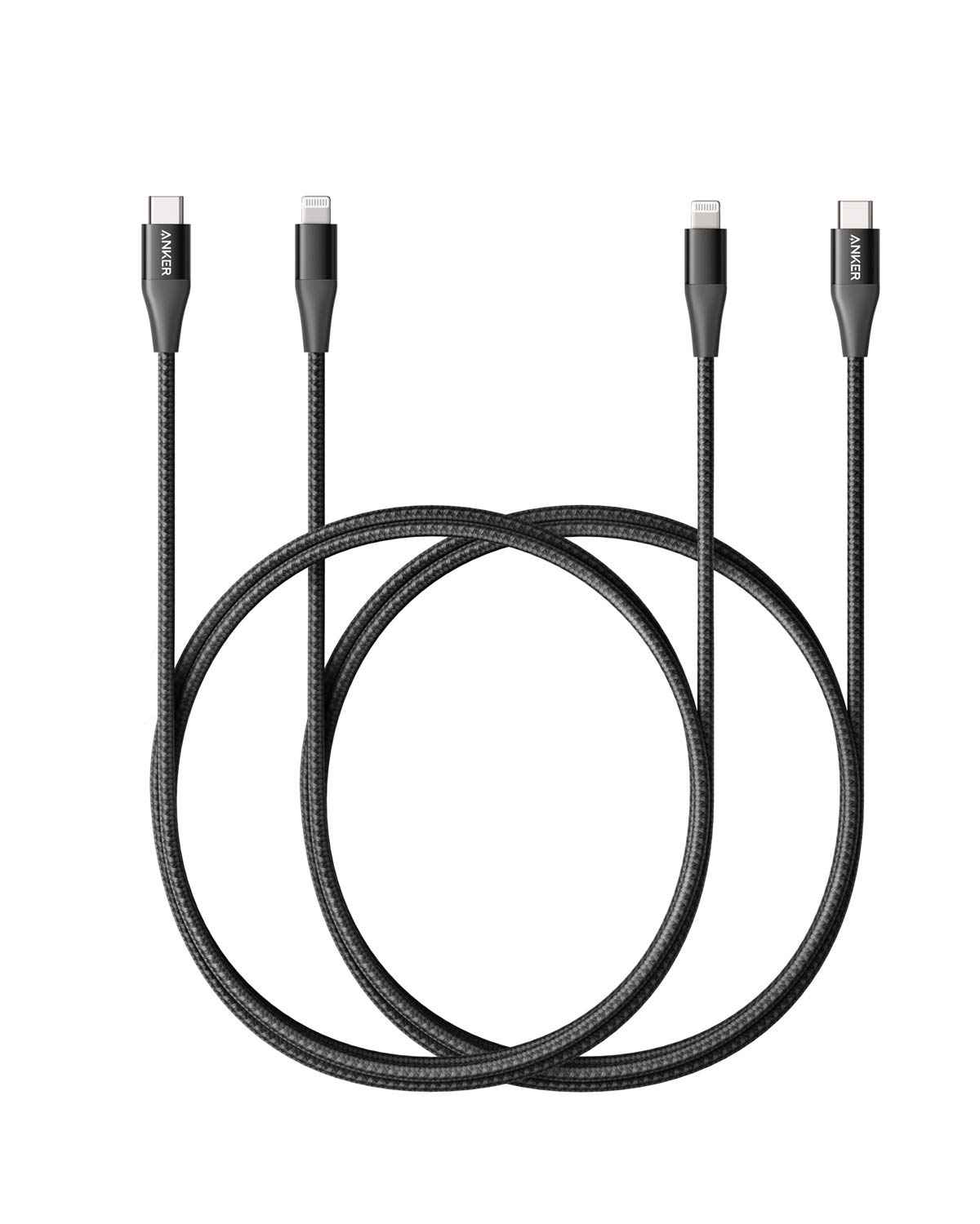 Anker USB C to Lightning Cable [Apple Mfi Certified] Powerline+ II Nylon Braided Cable for iPhone 11/11 Pro / 11 Pro Max/X/XS/XR/XS Max / 8/8 Plus (3ft, Black, 2)
