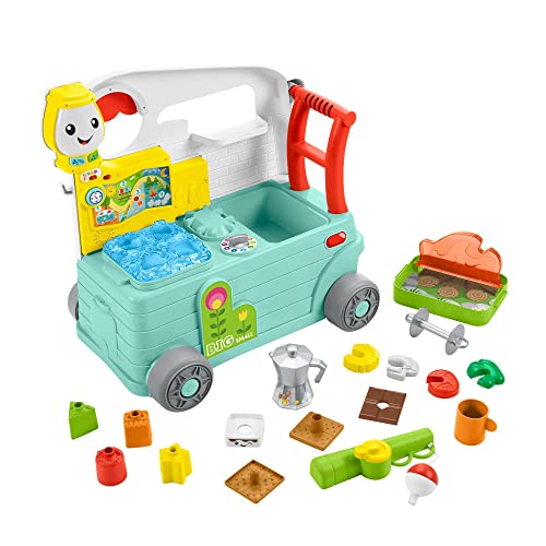 Fisher-Price HCK56​​ Laugh & Learn 3-in-1 On-The-Go Camper - UK English Edition, Musical Push-Along Walker and Activity Center for Infants and Toddlers, Multicolor, 52.8 cm*34.5 cm*50.4 cm