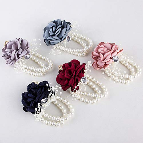 Crownguide Crownguide Wedding Boutineers Wrist Corsage Set Boutineer Wristlet Prom Bridal Rustic Corsage for Bridesmaid Womens Girls Navy Blue