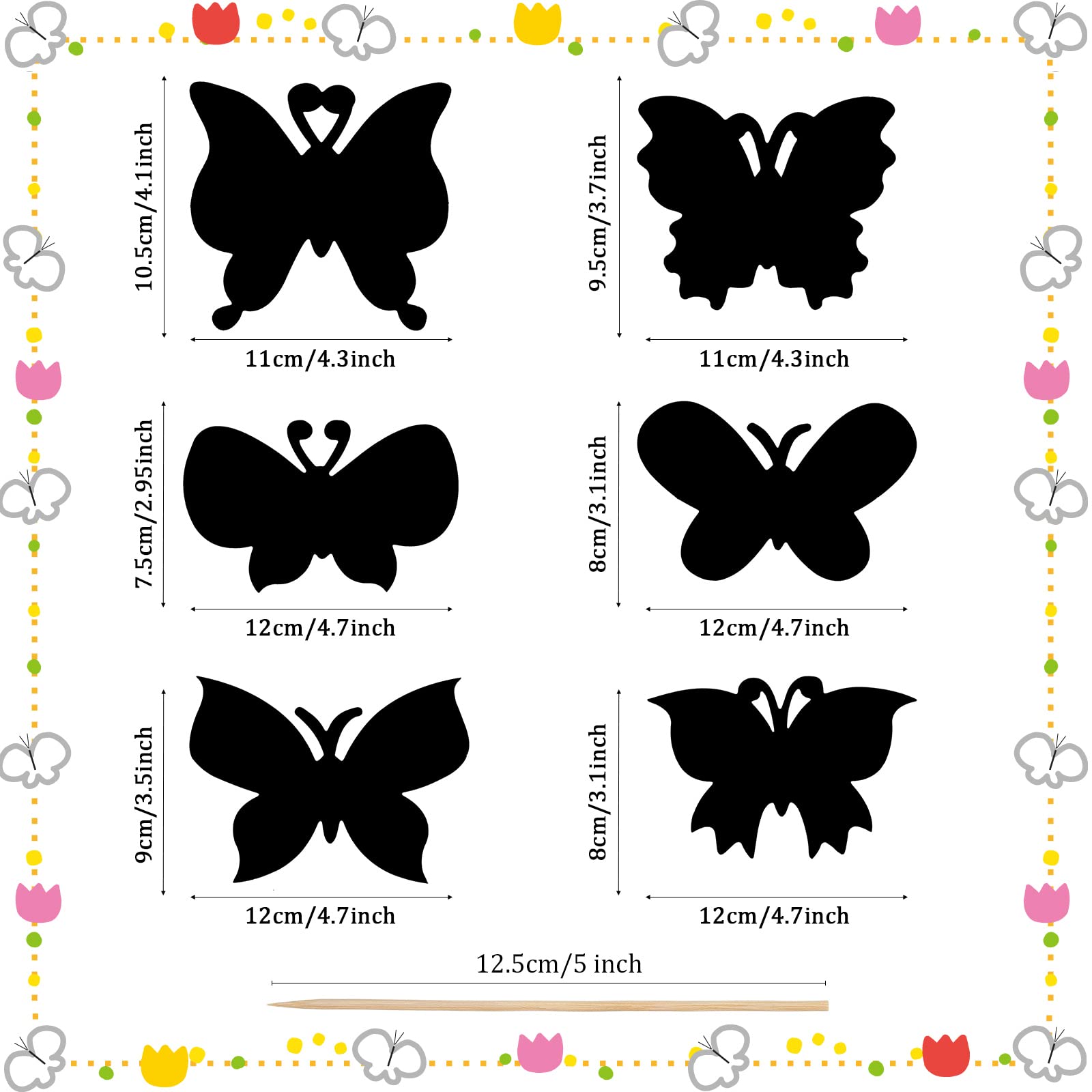 Landhoow Butterfly Scratch Cards for Kids Scratch Crafts Art Card Rainbow Summer Scratch Card Butterfly Party Favors for DIY Crafts Home Decoration Project, 6 Styles (24 Pcs)
