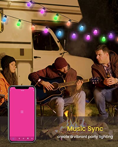 ASAHOM Smart Outdoor String Lights, 45FT Waterproof Dimmable RGB Patio Lights, 15 Shatterproof Multi-Color LED Bulbs, Voice & WiFi APP Control Lights, 30 Scene Modes, Connectable for Party Backyard
