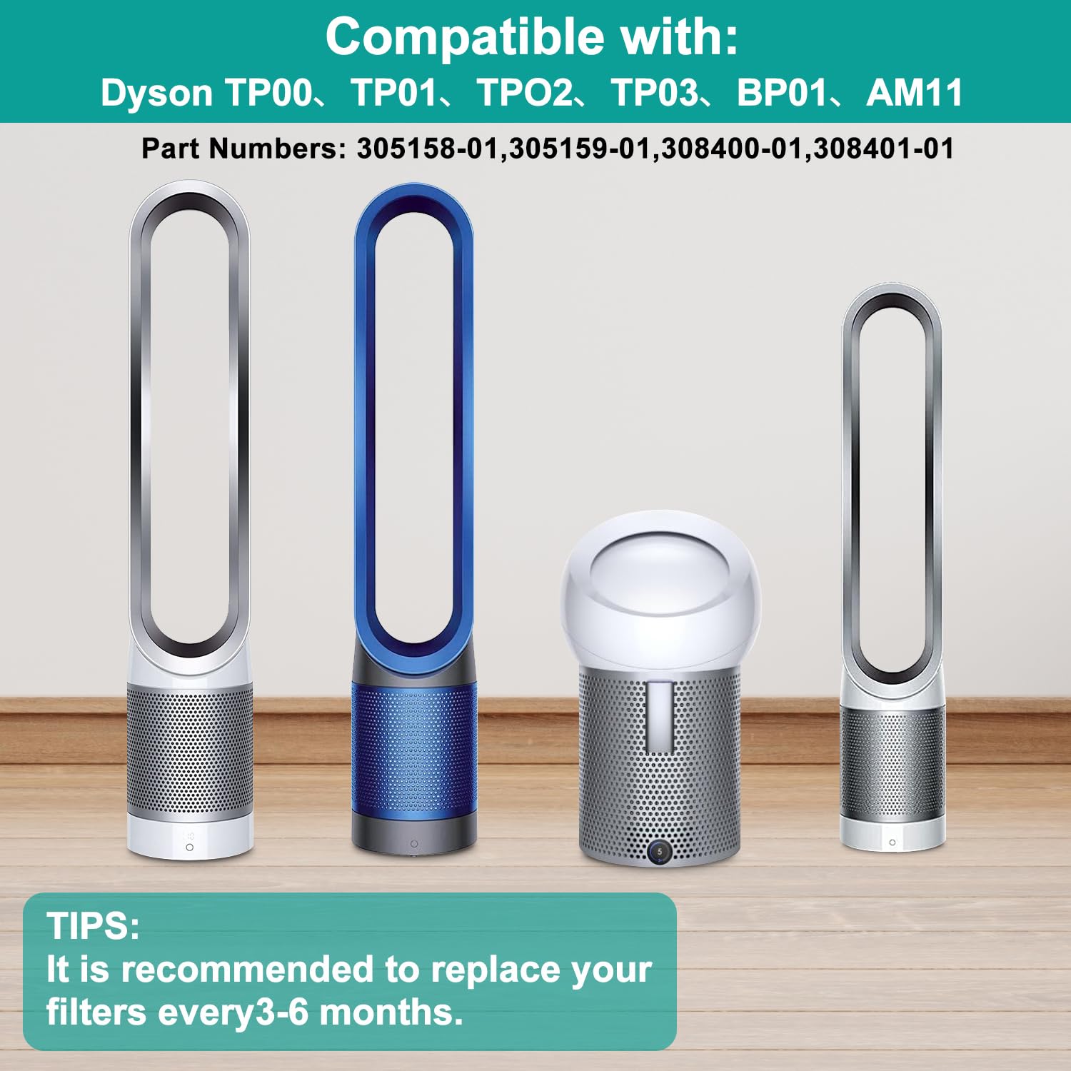Air Purifier Filter Replacements Compatible with Dyson Tower Purifier Pure Cool Link TP01, TP02, TP03, AM11, BP01 Models,Compare to Part 968126-03,True HEPA Filter Replacement for Dyson Purifier
