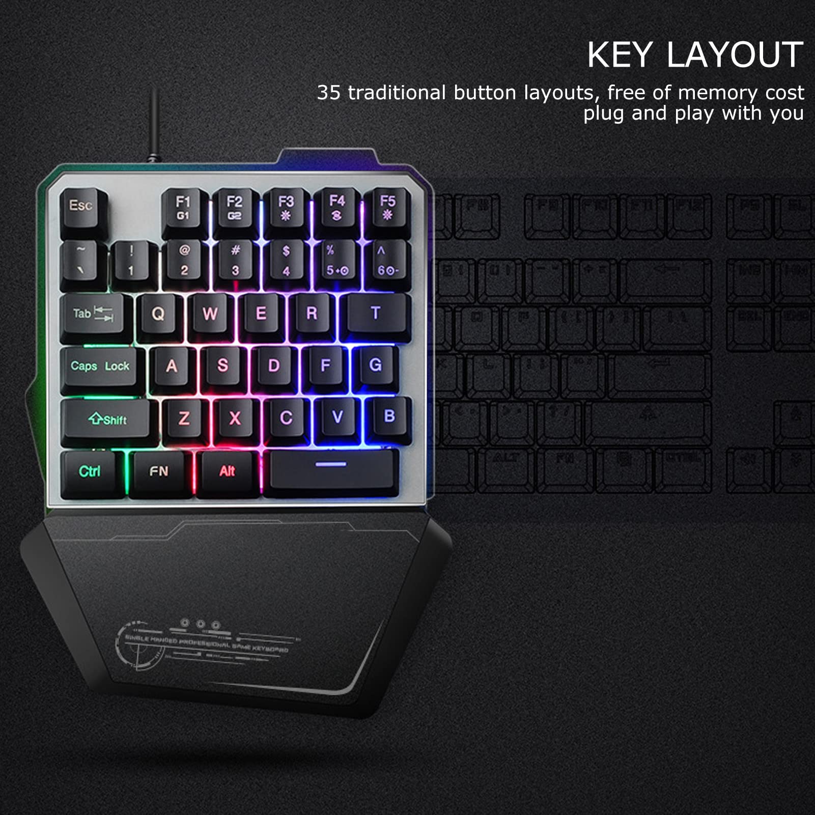 One-Handed RGB Mechanical Gaming Keyboard, 35 Keys Portable Mini RGB Gaming Keyboard support for Vista/for Win7/for Win8/for WIN10/for Android/for OS