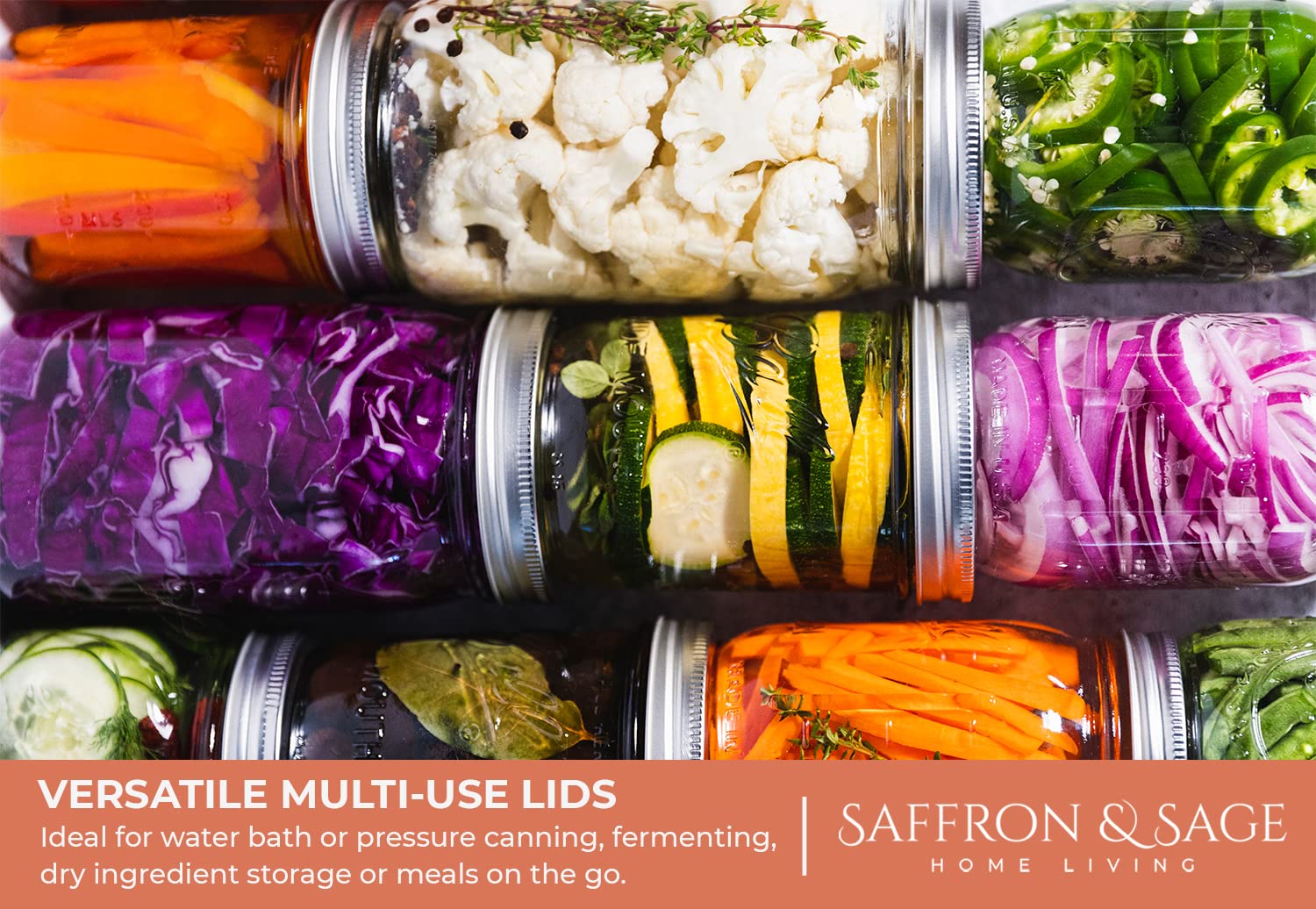 Saffron & Sage Canning Lids Regular Mouth - 120 Count Quality Universal Lids for Ball, Kerr Mason Jars - Good Sealing Performance for a Tight Seal, Food Grade, Rust Proof, and Thick to Prevent Warping