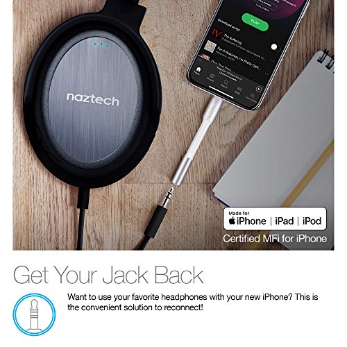 Naztech [MFi Certified] Lightning to 3.5mm Audio Adapter, for Plug & Play Convenience, Connect Your Headphone, Speakers, Car Stereo's to Your iPhone [White] 14647