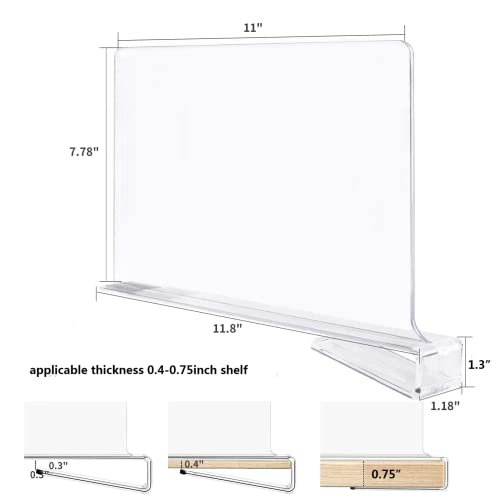 MIVERYEA Acrylic Shelf Dividers, Clear Shelf Divider for Closet Organization 6 Pack Plastic Shelve Divider for Clothes Purses Separators
