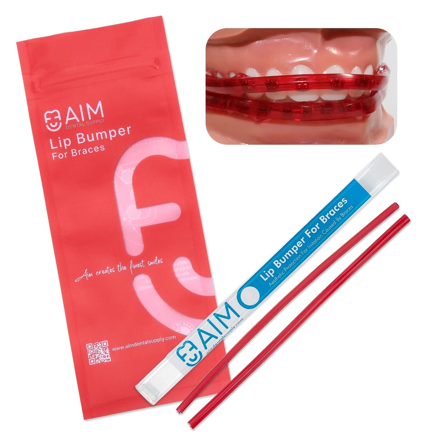 Aim Lip Bumper for Braces, Orthodontic Comfort Covers, Dental Pain Relief Lip Shield, Custom Fit Braces Covers (Red)