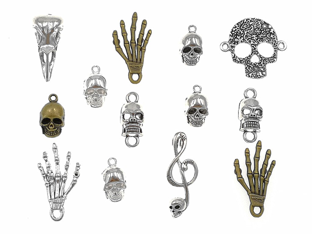 ALIMITOPIA 100 Grams Assorted Skull Skeleton Bone Punk Steampunk Charm Pendant Connector for DIY Necklace Bracelet Jewelry Making Findings